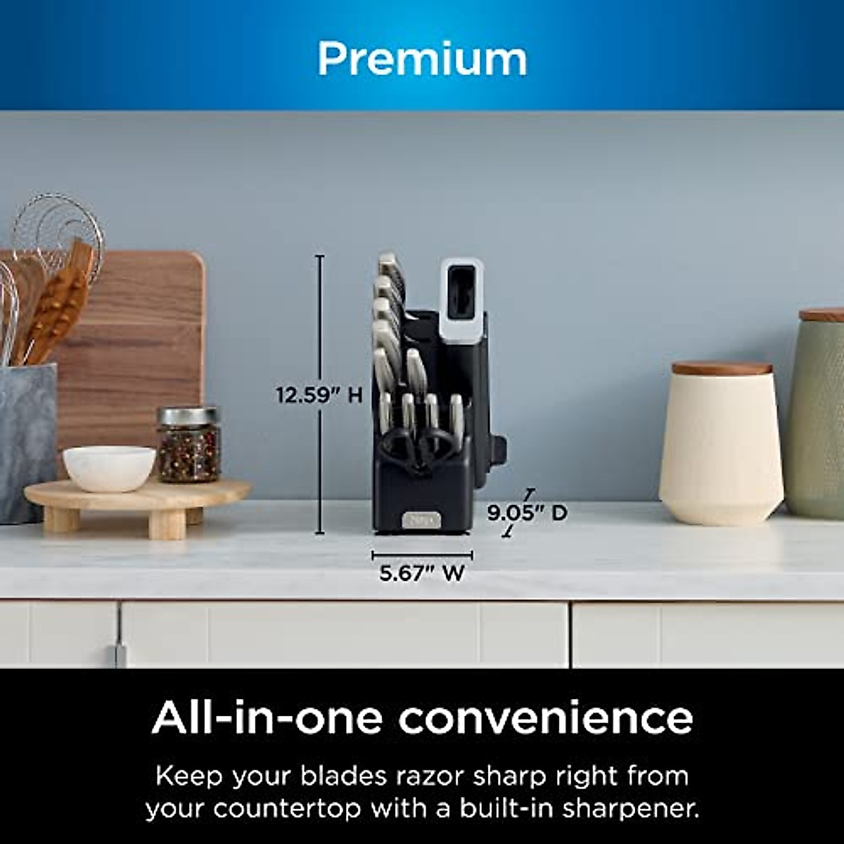 Ninja K62012 Foodi NeverDull Premium 12-Piece German Stainless Steel Knife System with Built-in Sharpener, Stainless Steel/Black