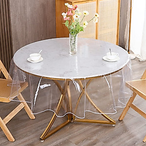 Clear Round Plastic Tablecloth Protector Waterproof Oil-Proof PVC Table Cloth Stain-Resistant Wipeable Table Cover for Round Table 60" Round