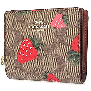 COACH Snap Wallet In Signature Canvas With Wild Strawberry Print Style No. CH526