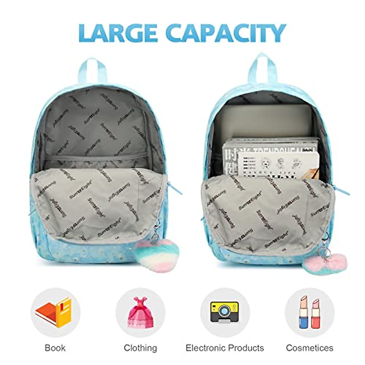 Otbjmbx Kid Backpack for Girls, Elementary Primary Kindergarten Preschool Large Capacity School Bookbag for Teens with Heart Keychain, Suitable for 6-15 Years Old (Tie Dye Blue)