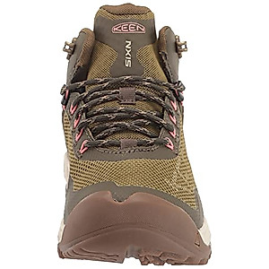 KEEN Women's NXIS Evo Mid Height Waterproof Fast Packing Hiking Boots, Olive Drab/Silver Birch, 7