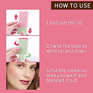 Waterproof Cream Blush for Cheek, Eyes and Lip Long Lasting & Smooth Creamy Formula Lightweight Blush Stick Blush Wand 01#