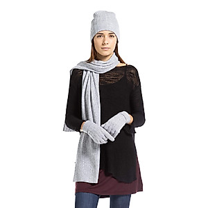 Fishers Finery Women's 100% Cashmere 3pc Cable Knit Set - Black Label Box (Heather Gray)