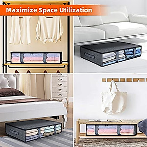 Uidducpu Storage Bins,Under Bed Storage Containers,Foldable Clothes Storage bags with Clear Windows and Reinforced Handles,for Clothing, Blanket, Sweaters, Comforter,Toys,Grey, 3-Pack