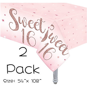 Sweet 16 Rose Gold Birthday Party Supplies, Serves 24 Guests, Includes Cups, Plates, Napkins, Table Covers, Happy Birthday Banner, Cake Topper, Balloons, and Candle, Essentials for 16th Birthday Party