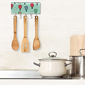 Coat and Hat Hook Rail Wall Hooks, Leather Hook Rack Wall Mounted, Hooks for Hanging Towel Key Purse Kitchenware Doodled Air Balloons in The Sky