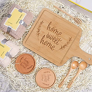 House Warming Gifts New Home,New Home Gifts for Home,Christmas House Warming Gifts for Couple Women Men,Home Sweet Home Housewarming Gift Bamboo Serving Board Coasters Spoon