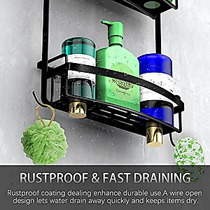 Kadolina Shower Caddy Over Shower Head, Bathroom Hanging Shower Organizer Holder Storage for Shampoo, Shower Storage Rack with Hooks for Razor and Sponge (Black)