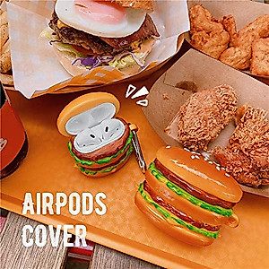 Ultra Thick Soft Silicone Case for Apple AirPods Pro 2019 Generation with Keychain Hook Hamburger 3D Cartoon Food Shaped Cute Lovely Fun Funny Unique Creative Cool Kids Girls Women Teens