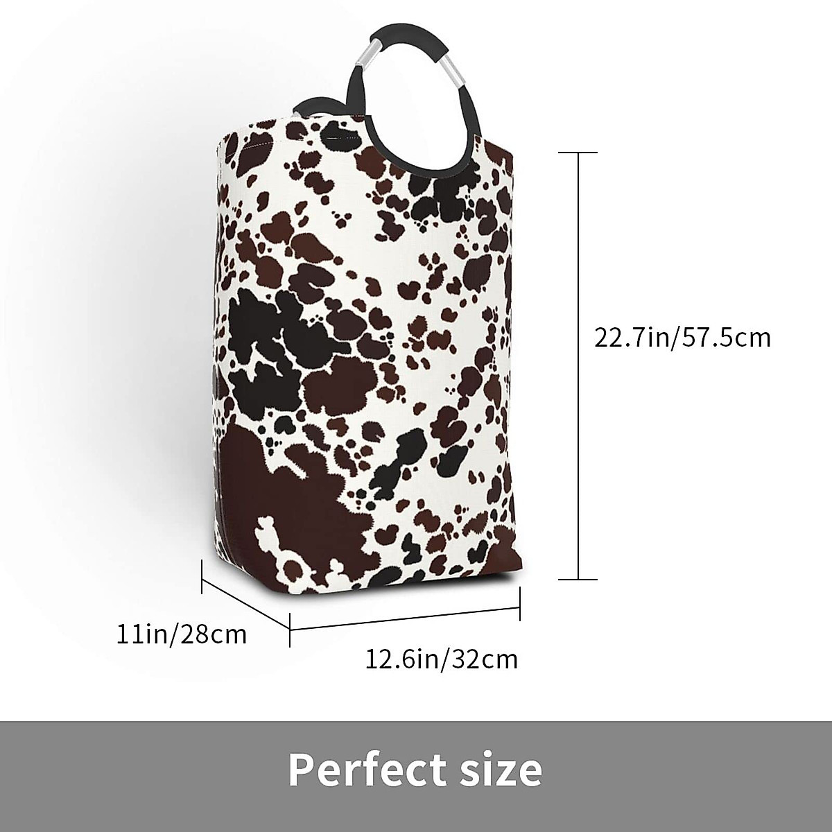 MIFSOIAVV Cowhide Brown Milk Cow Print Large Laundry Basket Collapsible Organizer Bin Animal Cowhide Skin Pattern Laundry Hamper with Handles Durable Washing Bin Dirty Basket for Nursery Clothes Toys