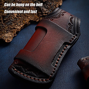 Pocket Knife Sheath,Knife Sheath for Belt,Pocket Knife Case for Folding Knife - Durable Leather Design with Brass Button and Vintage Look (Lion brown)