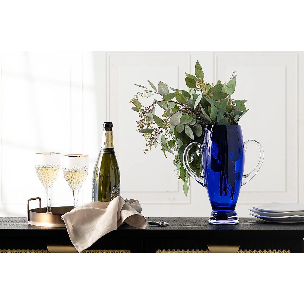 Barski Goblet - Wine Glass - Water Glass - Crystal - Set of 6 Stemmed Glasses - Glass is designed With with Frosted Border and Gold Rim - 11 oz Made in Europe -