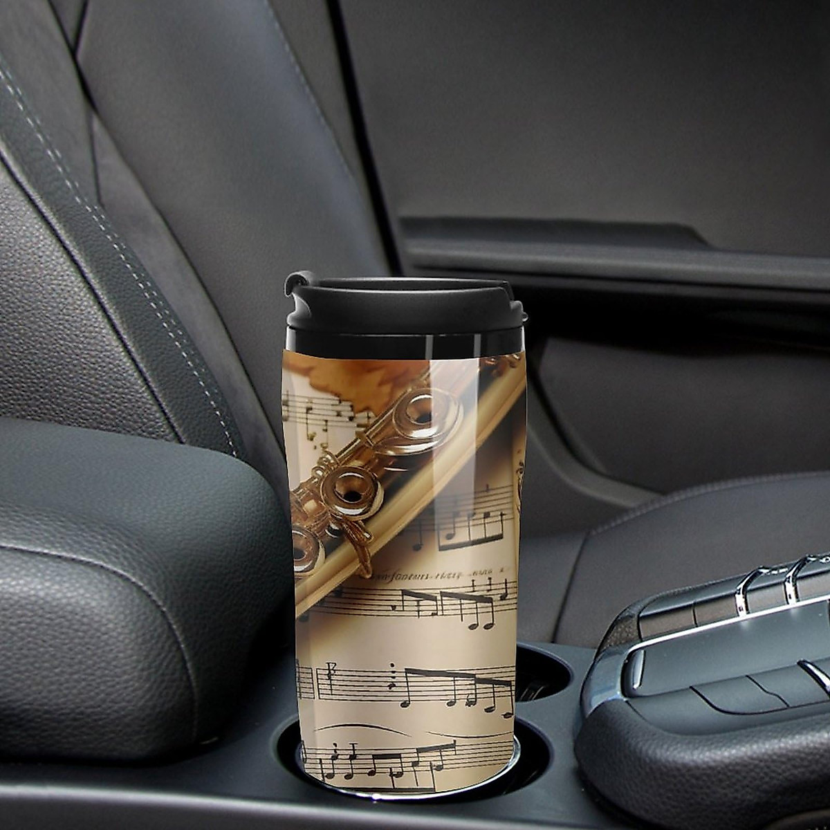 NTVOWPZO Travel Coffee Mug Flute Music Insulated Travel Mug Stainless Steel Coffee Tumbler Travel Coffee Cup Reusable Coffee Cups with Lids for Hot And Cold Drink