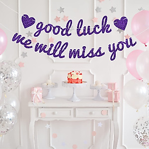 Purple Glitter Good Luck We Will Miss You Banner, Farewell Party Decorations, Graduation/Going Away/Retirement Party Decorations Supplies
