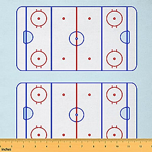 Ice Hockey Fabric by The Yard, Winter Sports Upholstery Fabric, Kids Boys Decorative Fabric, Arena Game Indoor Outdoor Fabric, DIY Waterproof Fabric for Quilting Sewing, Blue Red, 1 Yard