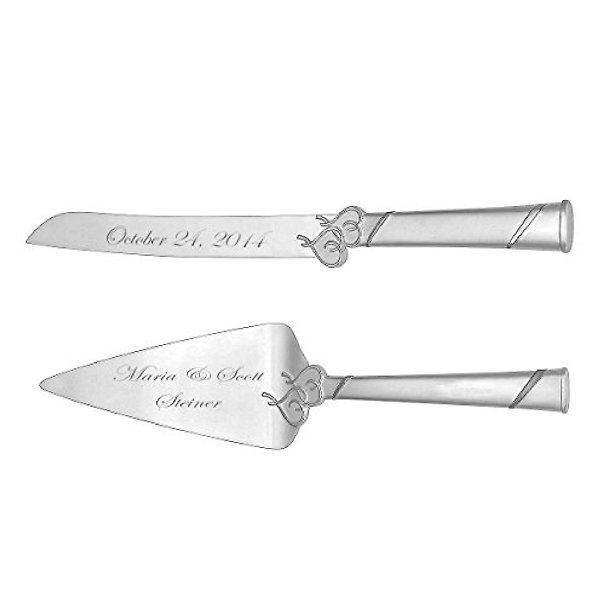 Personalized Locked In Love Double Heart Wedding Cake Knife & Server Engraved Free - Ships from USA