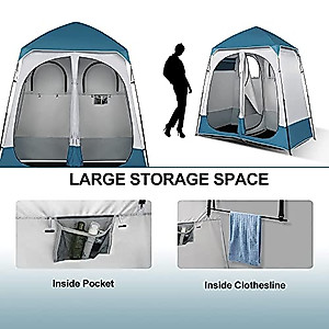 VINGLI 2 Room Shower Tent, 7.5 FT Instant Pop Up Shelter with Carrying Bag, Privacy Changing Room Tent,Perfect for Portable Toilet, Camping, Dressing, Outdoor Indoor, Easy Set Up (Blue)