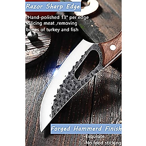 Kitory Meat Cleaver 6 inch,Viking Knife Forged Boning Knife Butcher Fishing Filet & Bait Knife, Full Tang Hammered HC Stainless Blade Walnut Wood Handle Kitchen Knife for Home, BBQ, Camping, Deboning