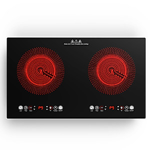 VBGK Electric cooktop,110V 24 inch 2 Burner Electric Cooktop,Built-in and Countertop Electric Stove Top,2200W Electric Stove,9 Power Levels, Kids Lock & Timer,LED touch control,Overheat Protection