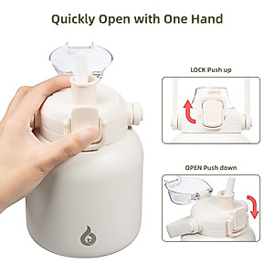 BJPKPK Insulated Water Bottles with Straw, 27 oz Cute Water Bottles with Handle, BPA Free Stainless Steel Metal Water Bottles, Easy Carry Thermos Water Bottle for Men & Women, White