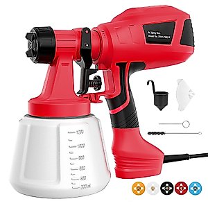 Paint Sprayer Gun for House Painting - 800W HVLP Paint Gun with 5 Nozzles & 3 Patterns, Adjustable Flow Electric Spray Paint 1200ml Container, Easy to Clean for Furniture Wood Door Fence Wall Chair