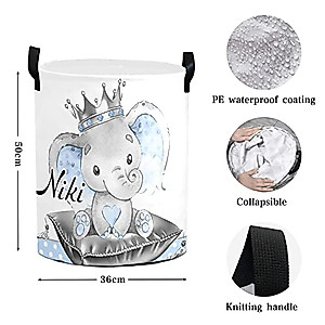 Elephant Laundry Basket Personalized with Name Laundry Hamper with Handle Organizer Storage Bin Bedroom Decor for Boys Girls Adults
