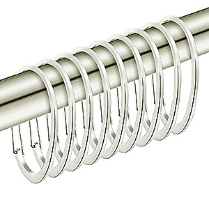 Nickel Shower Curtain Rings, Rustproof Shower Curtain Hooks for Bathroom, ZESLMG Decorative Shower Hooks Rings for Shower Curtain Rod Hangers, Set of 12 D-Shaped Design