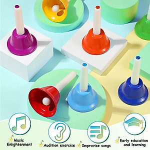 Nuanchu 8 Note Hand Bells for Kids, Musical Handbells Set Colorful Hand Bells Instruments Music Bells for Toddlers Children Adults Musical Percussion Instrument Toy for School Church Wedding Family