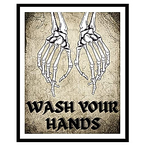 Roxbury Row Goth Bathroom Decor | Skeleton Decor, Skull Decor | Funny Bathroom Signs, Floral Skull Bathroom Decor Sets | Halloween Bathroom Decor Set (Unframed Prints) (Set of 3: Wash/Brush/Flush)