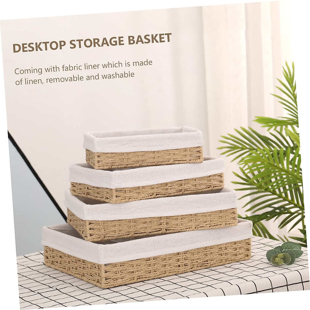 Abaodam Storage Basket Bread Serving Basket Rattan Rectangular Wicker Basket Vanity Organizer Tray Woven Serving Basket Sundries Storage Organizer Rectangle Toilet Paper Cloth