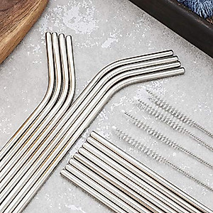 Sunwinc Reusable Metal Bent Straws 50pack in Bulk,10.5inch Stainless Steel Drinking Straws for 30oz/20oz Tumblers Yeti Cups Child Metal Straws(New All bent 50pcs -10.5" Silver)