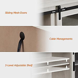 WAMPAT 2-in-1 TV Stand for 100+ Inch TV, Farmhouse & Industrial Media Entertainment Center w/Sliding Mesh Doors, Rustic TV Console w/Storage Shelves&Yellow LED Lights for Living Room, Antique White