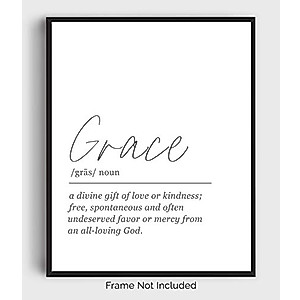 GRACE Definition Wall Art - 11x14 UNFRAMED Print - Black and White Minimalist, Dictionary-Style Quote Typography Decor. A Great Inspirational, Spiritual Gift
