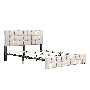 UMATRU King Size Upholstered Platform Bed Frame with Adjustable Headboard, No Box Spring Needed for Boys Girls Teens Adults, Under Bed Storage (King)
