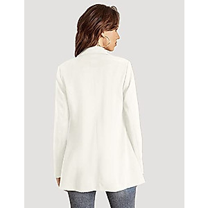 EXTRO&VERT Blazer Jackets for Women Single Button Long Sleeve Patch Pocket Suit for Work Casual White