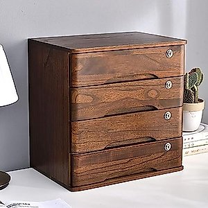 JAEFIT Solid Wood Storage Box - Flat File Cabinet, Wooden Desktop Storage Box with Lockable Drawers, Office Supplies A4/Receipt File Organizer (Size : 4 Layer)