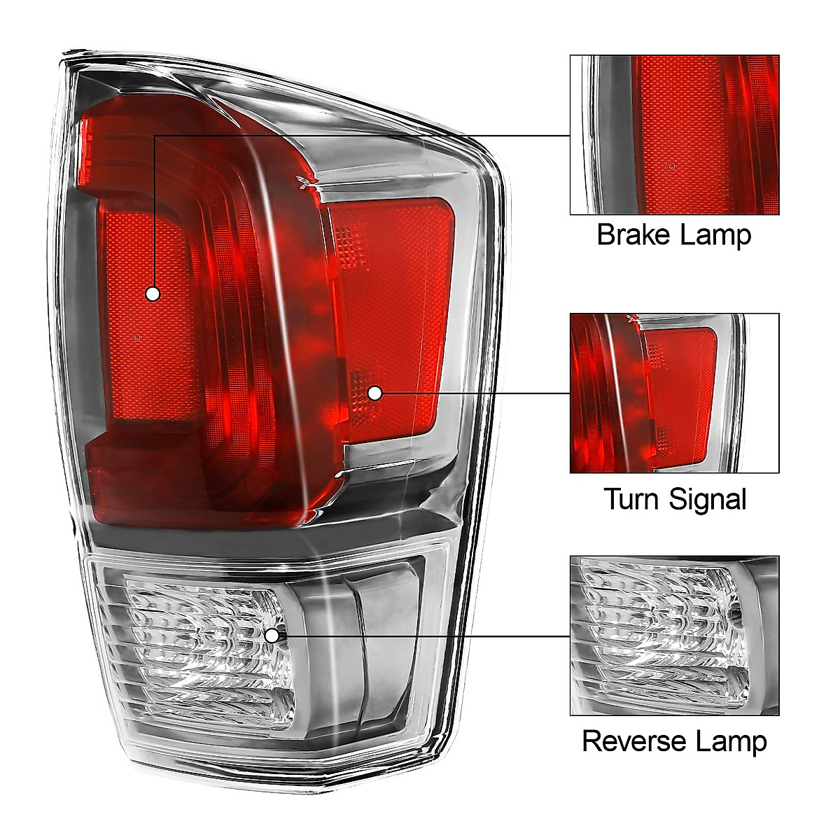 ALZIRIA Left Rear Tail Light Fit For 2016 2017 2018 2019 2020 2021 2022 Toyota Tacoma Pickup Brake Lamp Driver And Passenger Side