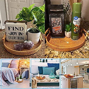 Handmade Rattan Round Woven Basket, Round Serving Tray with Handles, Food Serving Baskets, Basket, Great to Display Bread Or Fruit (10.6", 1pc)