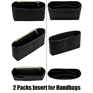 Small Handbag Shaper Insert for GG Marmont Matelasse Shoulder Bag(Pack of 2)Felt Insert Purse Organizer with Zipper- Buy 1 Get 1 Bag Free Small 8030 Black