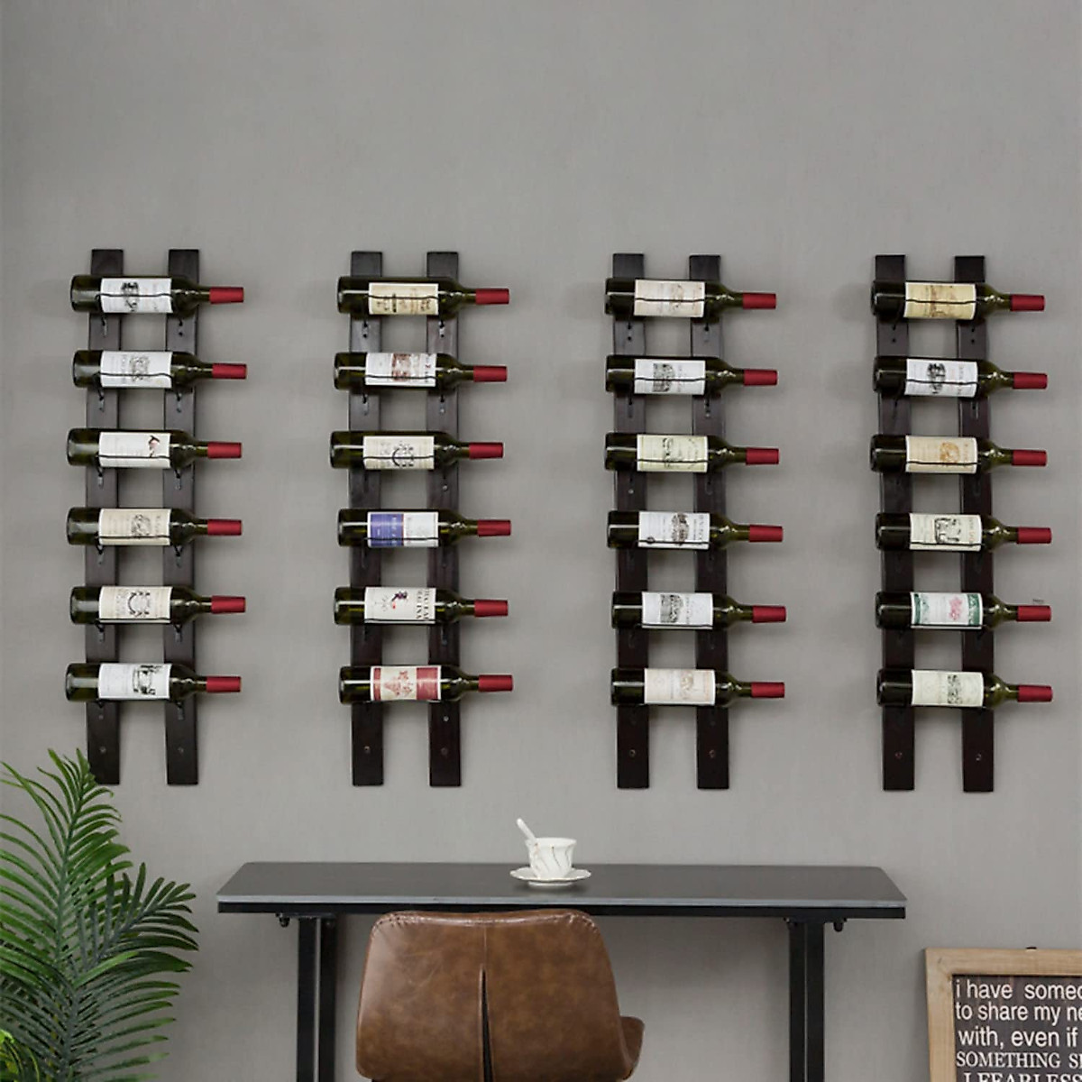 DCIGNA Wall Mounted Wine Rack Wooden, Barrel Stave Wine Rack, Wood Wine Bottle Holder Rack, Imported Pine Wood and Metal - 6 Bottles 40x7.6inch (Red Wine Color)