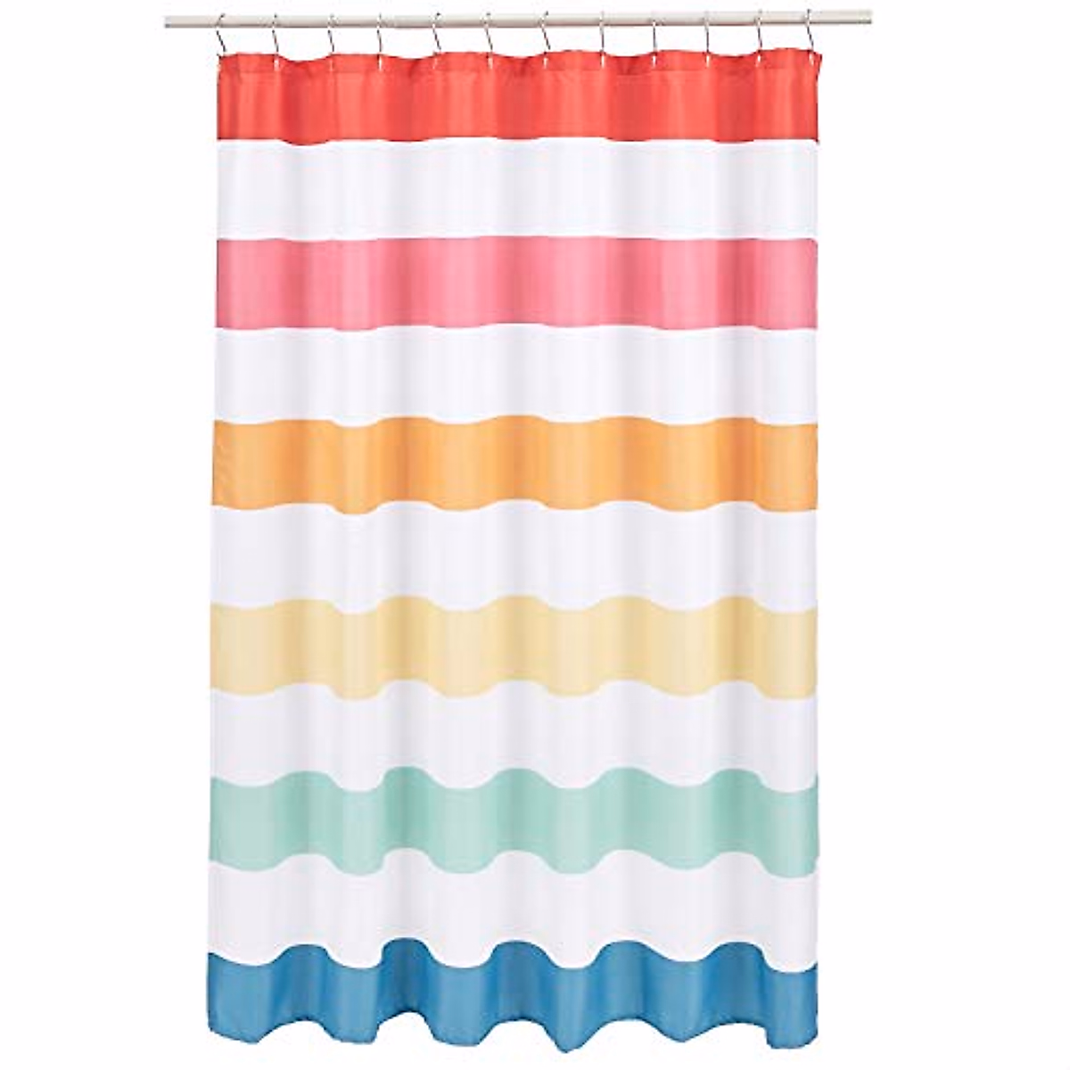Amazon Basics Fun and Playful Rainbow Banded Stripe Printed Pattern Microfiber Bathroom Shower Curtain - Rainbow Banded Stripe, 72 Inch