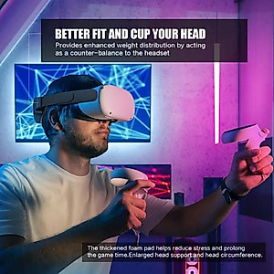 QWOS RGB Comfort Battery Head Strap and Controller Grips Protector Compatible with Oculus Quest 2 Accessories, Battery Pack Elite Strap 5000mAh for Enhanced Support and Extend Playtime in VR