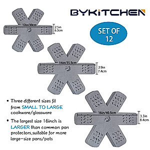 BYKITCHEN Pan Pot Protectors, Pan Protector with Stars and Moons, Set of 12 and 3 Different Sizes, Larger&Thicker Gray Pan Separators/Pot Protectors for Stacking and Protecting Your Cookware