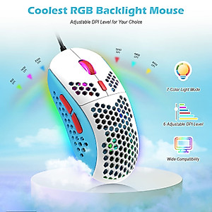 ZIYOU LANG RK-T60 Wired Mechanical Gaming Keyboard and Mouse Combo Mini Portable with Rainbow Backlit 62Key NKRO 6400DPI RGB Honeycomb Mice Coiled Aviator C Cable for PS4/PC/WIN Gamer(Blue/Red Switch)