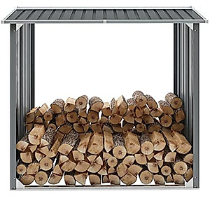 vidaXL Garden Log Storage Shed Heavy Duty Outdoor Backyard Timber Storage Cabin Firewood House Galvanized Steel 67.7" Gray