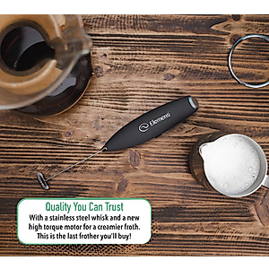 Elementi Milk Frother Wand & Matcha Mixer, Mini Electric Whisk for Coffee - Frother for Coffee - Milk Frother Handheld - Coffee Stirrers Electric Matcha Frother & Hand Whisk (Black)