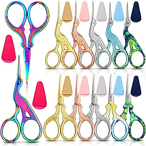 Lasnten 24 Pcs Sewing Embroidery Scissors with Artificial Leather Cover Stainless Steel Rainbow Stork Scissors Small Vintage Craft Scissors Portable DIY Sewing Tool for Needlework Manual Handicraft