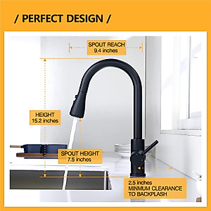 Hiqufet Black Kitchen Faucet with Pull Down Sprayer, Kitchen Sink Faucet with Pull Out Sprayer Fingerprint Resistant Single Hole Single Handle Stainless Steel Rv Kitchen Faucets Matte Black