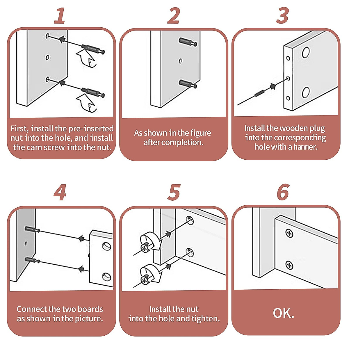 Jiozermi 36 Sets 3-in-1 Furniture Connecting Kit, M6 x 35mm Cam Screw Dowel Screws, 15mm Cam Fitting Cam Lock Nuts, with Pre-Inserted Nuts for Cabinet Drawer Wardrobe