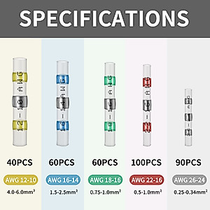 350 Pcs Solder Seal Wire Connectors Heat Shrink Butt Connectors Kit Marine Waterproof Wiring Electrical Cable Splice Terminals for Boat Automotive RV Trailer
